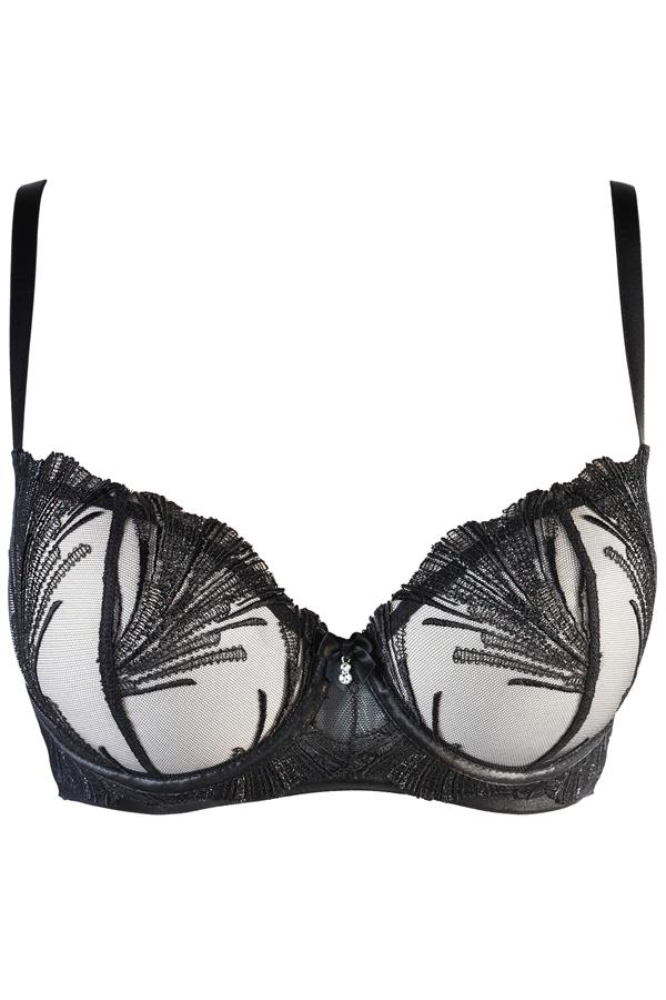Axami V-10731 Timeless Shimmering Embroidery Sheer Balconette Bra Black ...